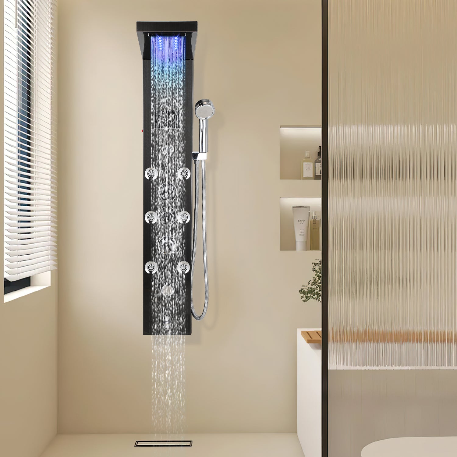 Panneau Colonne de Douche LED Hydromassage Acier inoxydable 6 fonctions ...