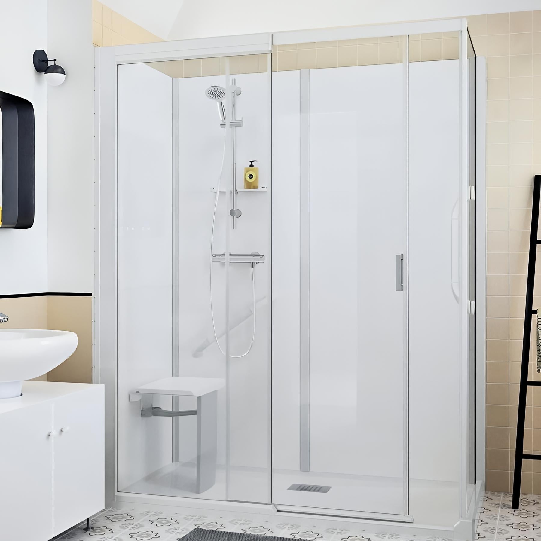 Cabine de douche KINEDO KINEMAGIC DESIGN 140x80 fond mixte 1 porte ...