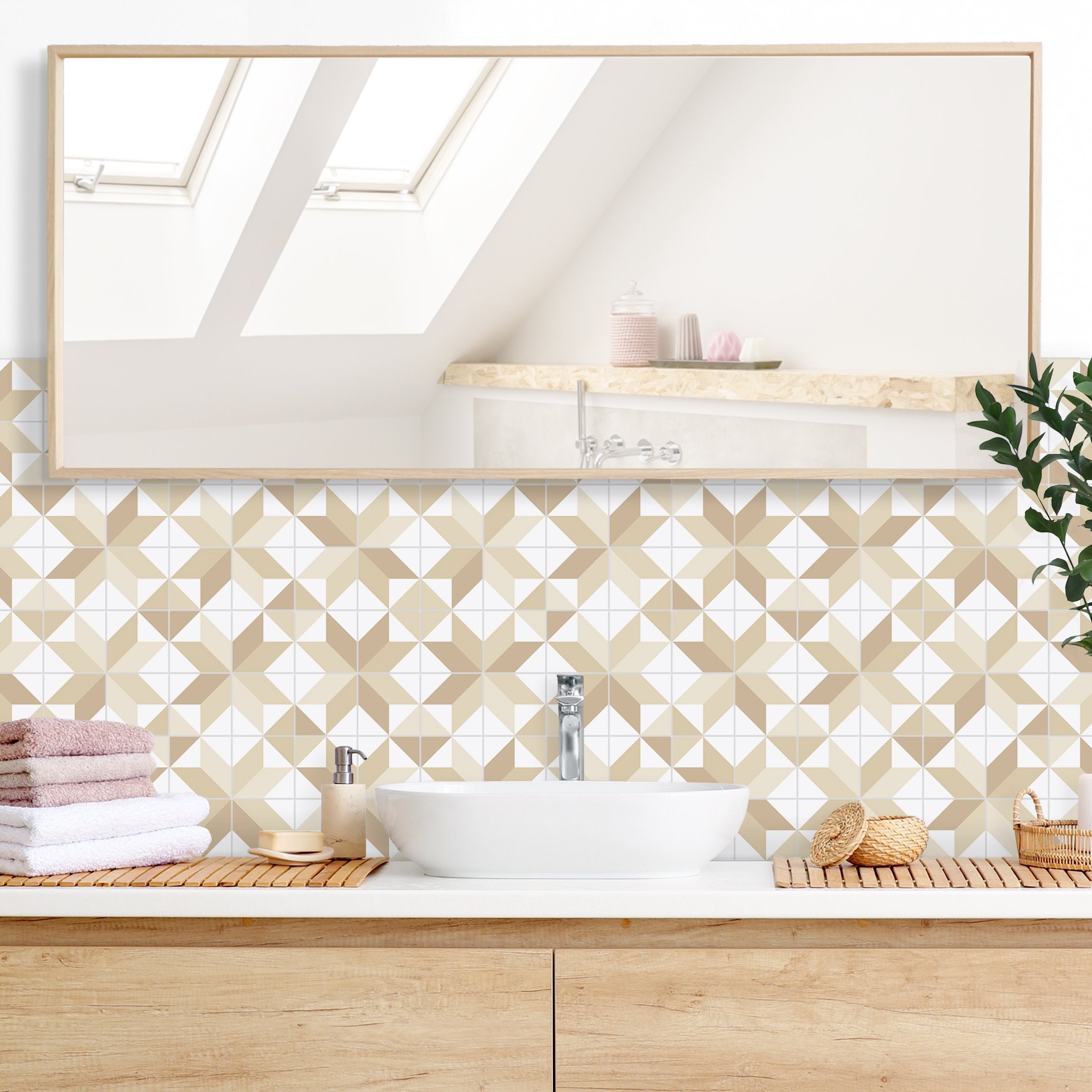 Revestimiento de pared para baño - Star Shaped Tiles - Beige 300 x 70 ...