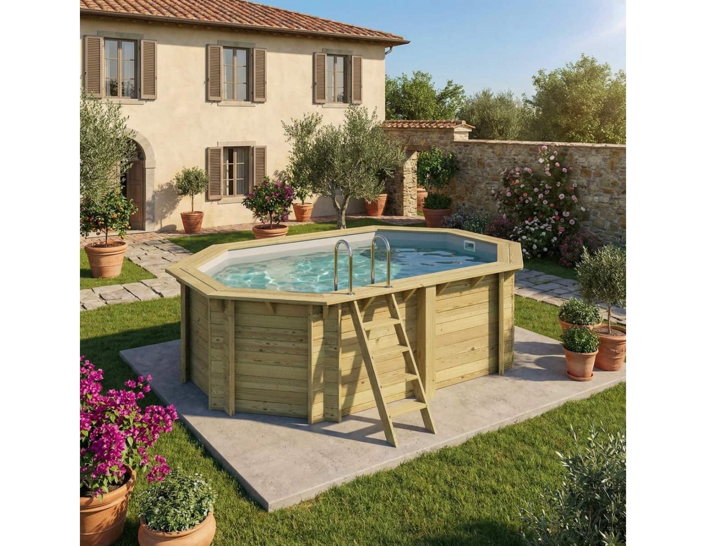 Piscina de madera NEMO 4.3 x 3 – H.1.31 m, gris, sobre bastidor - sin ...