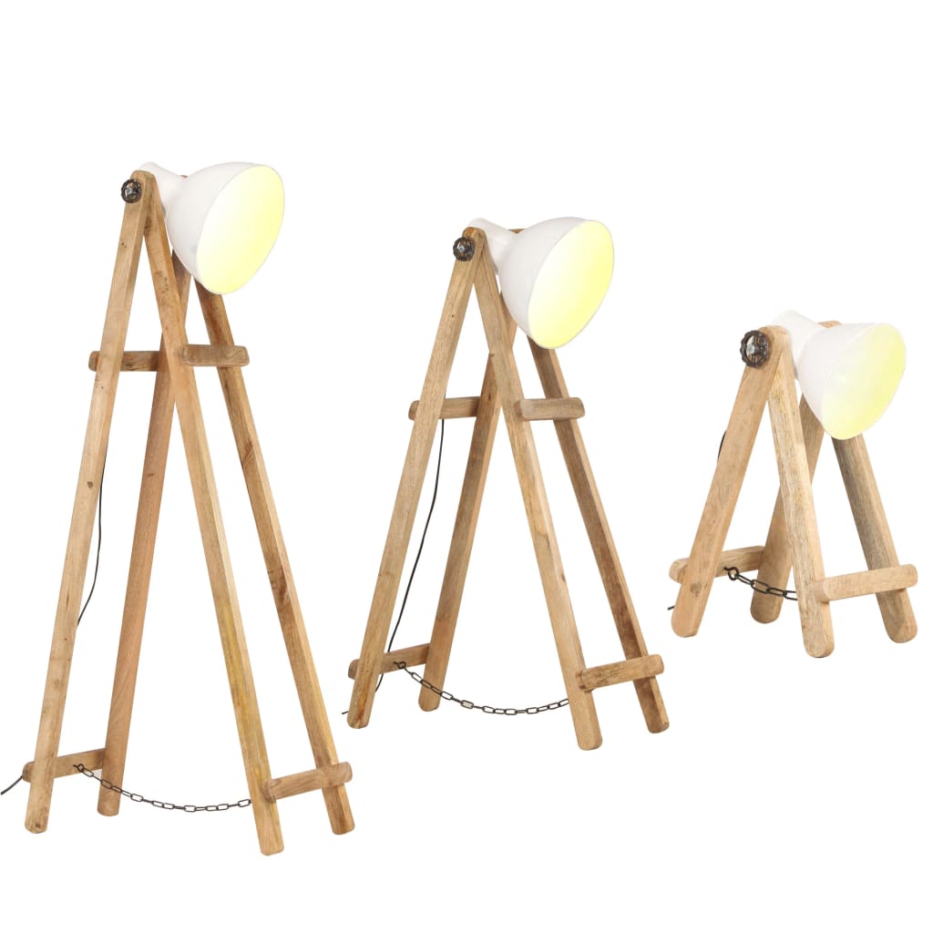 Lampadaire | Lampe sur pieds 3 pcs Blanc E27 Bois de manguier massif ...
