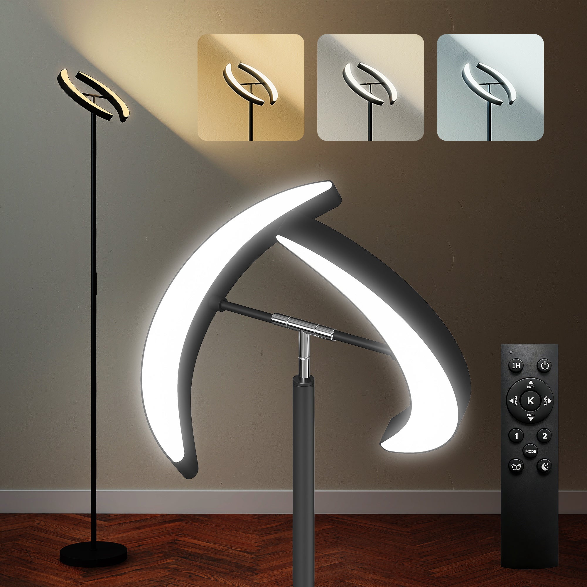 Lampadaire à intensité variable avec télécommande et double tête ...