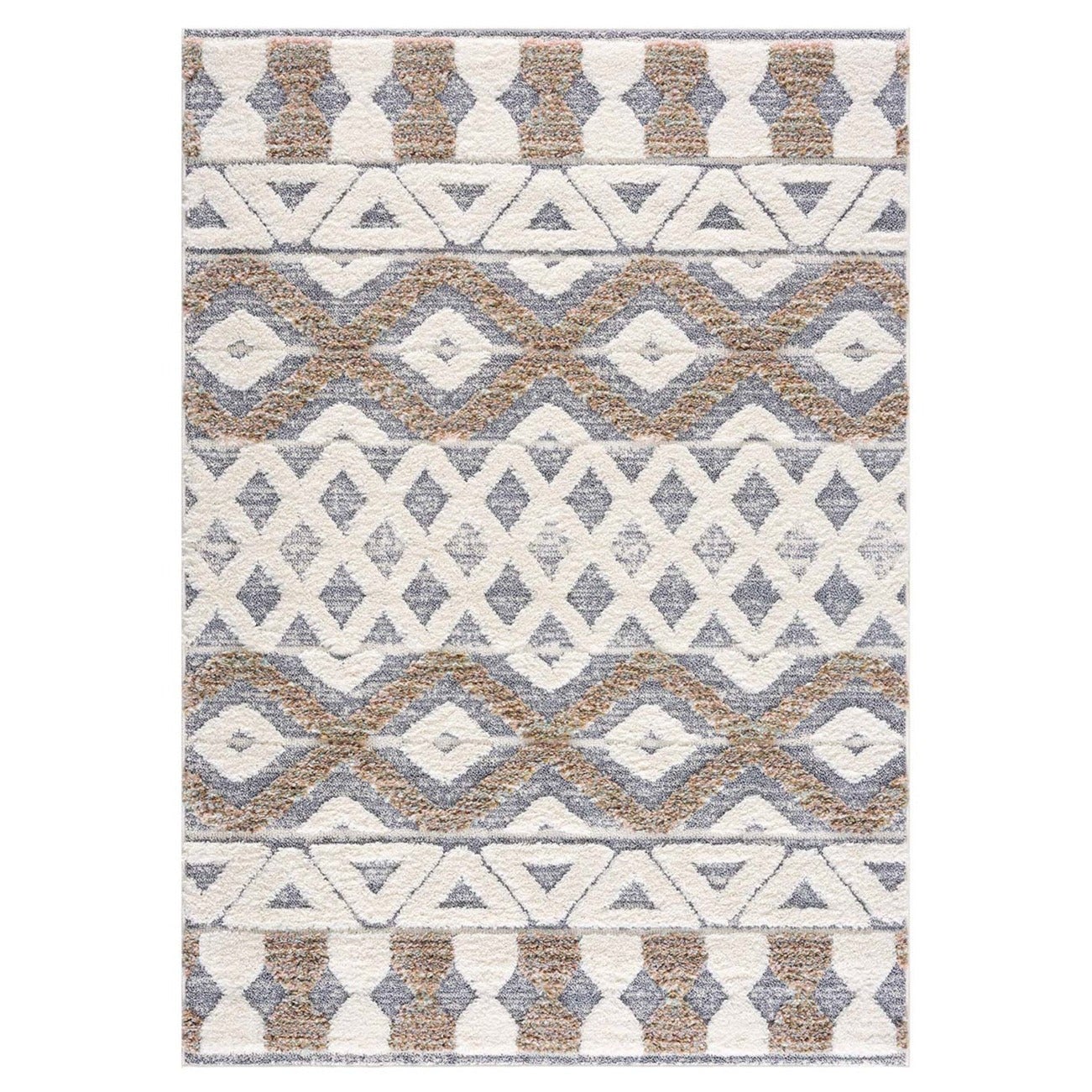 HAVA - Tapis à poils longs et relief beige et crème 80x150cm | Leroy Merlin