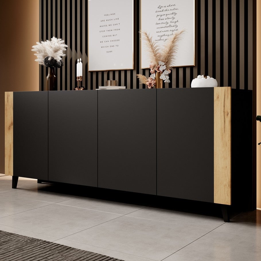 Buffet design noir mat + bois 200 cm Tempo | Leroy Merlin
