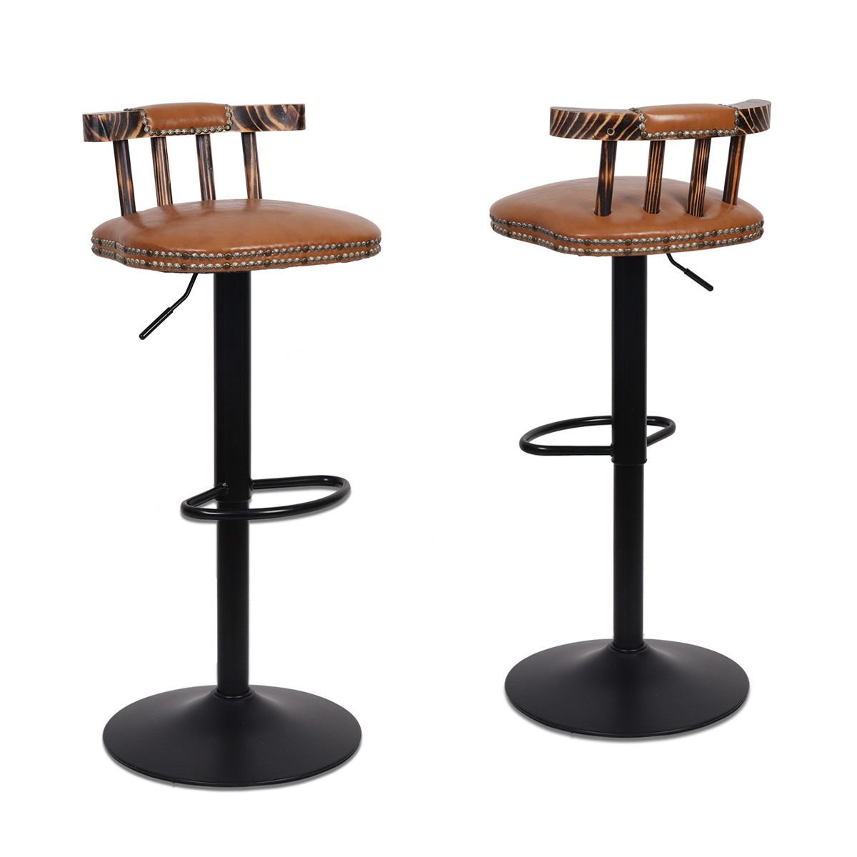 Lot de 2 Tabouret de Bar Industriel Chaise de Bar Haute Réglable ...