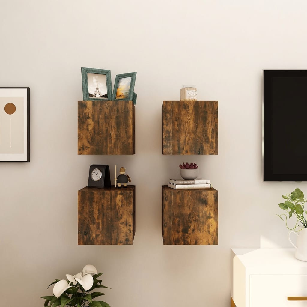 4 pcs Meubles TV muraux | Meubles TV suspendus Chêne fumé 30,5x30x30 ...