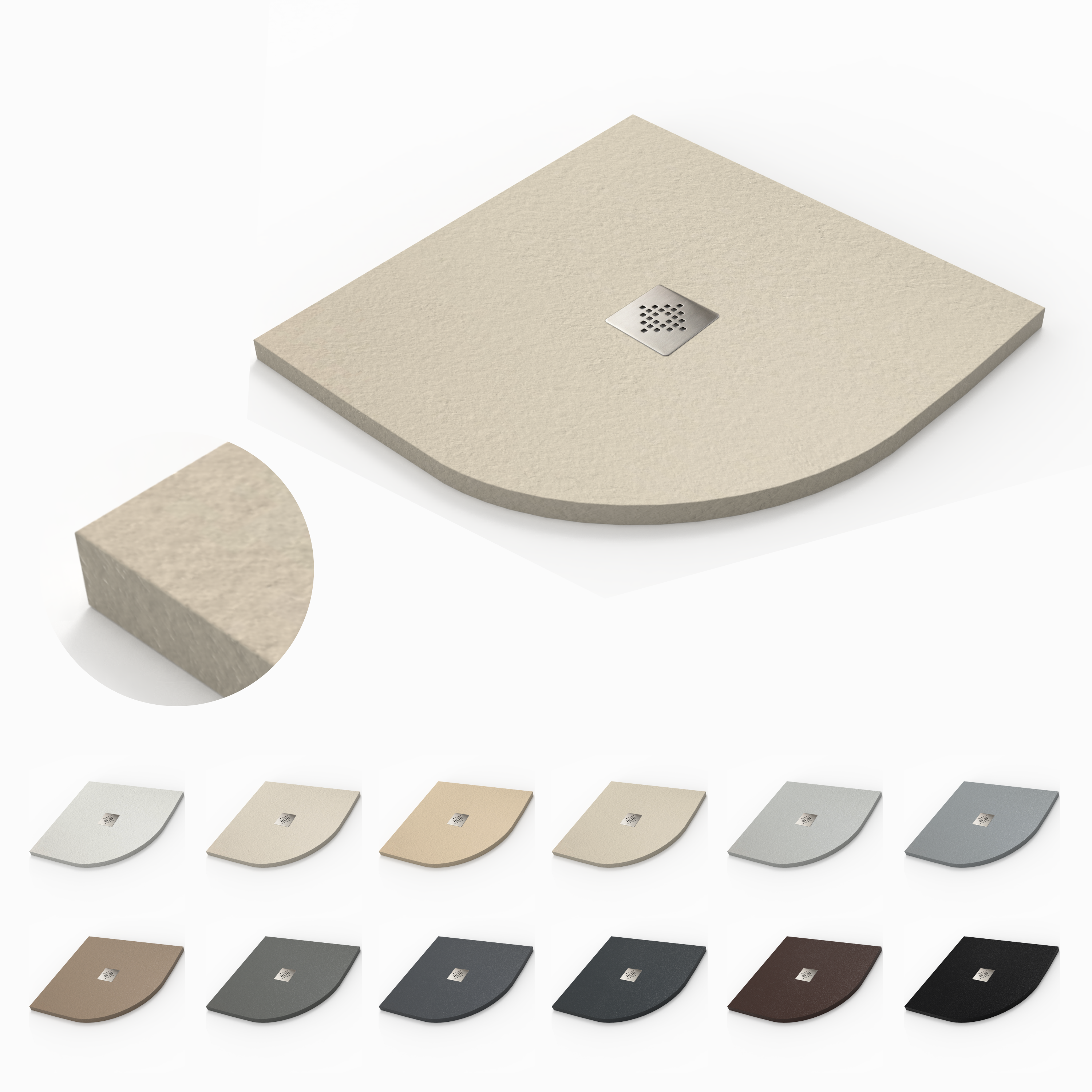 Plato de ducha semicircular de resina 80 x 80 cm Crema RAL 1013 textura ...
