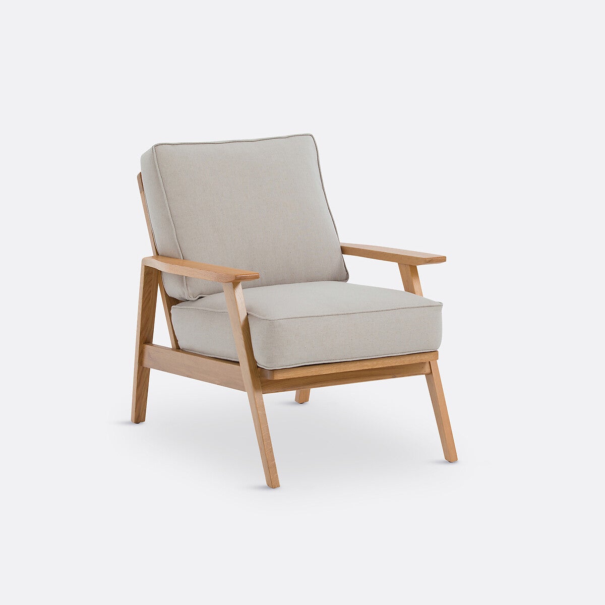 Fauteuil vintage chêne et coton/lin, Linna - Lin naturel - taille ...