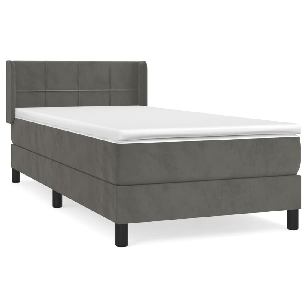 Cama box spring con colchón terciopelo gris oscuro 80x200 cm ...