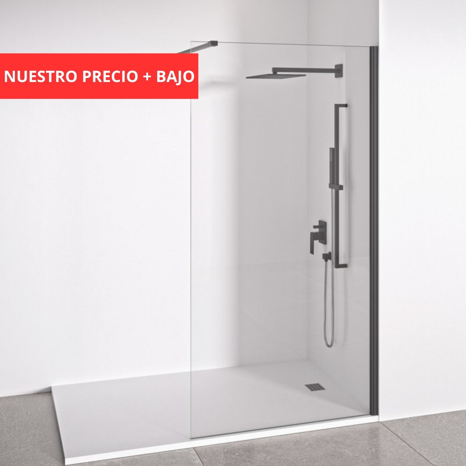 Paroi de douche fixe - Transparent – Verre trempé de 8 mm anticalcaire inclus – Profilés Noir ...