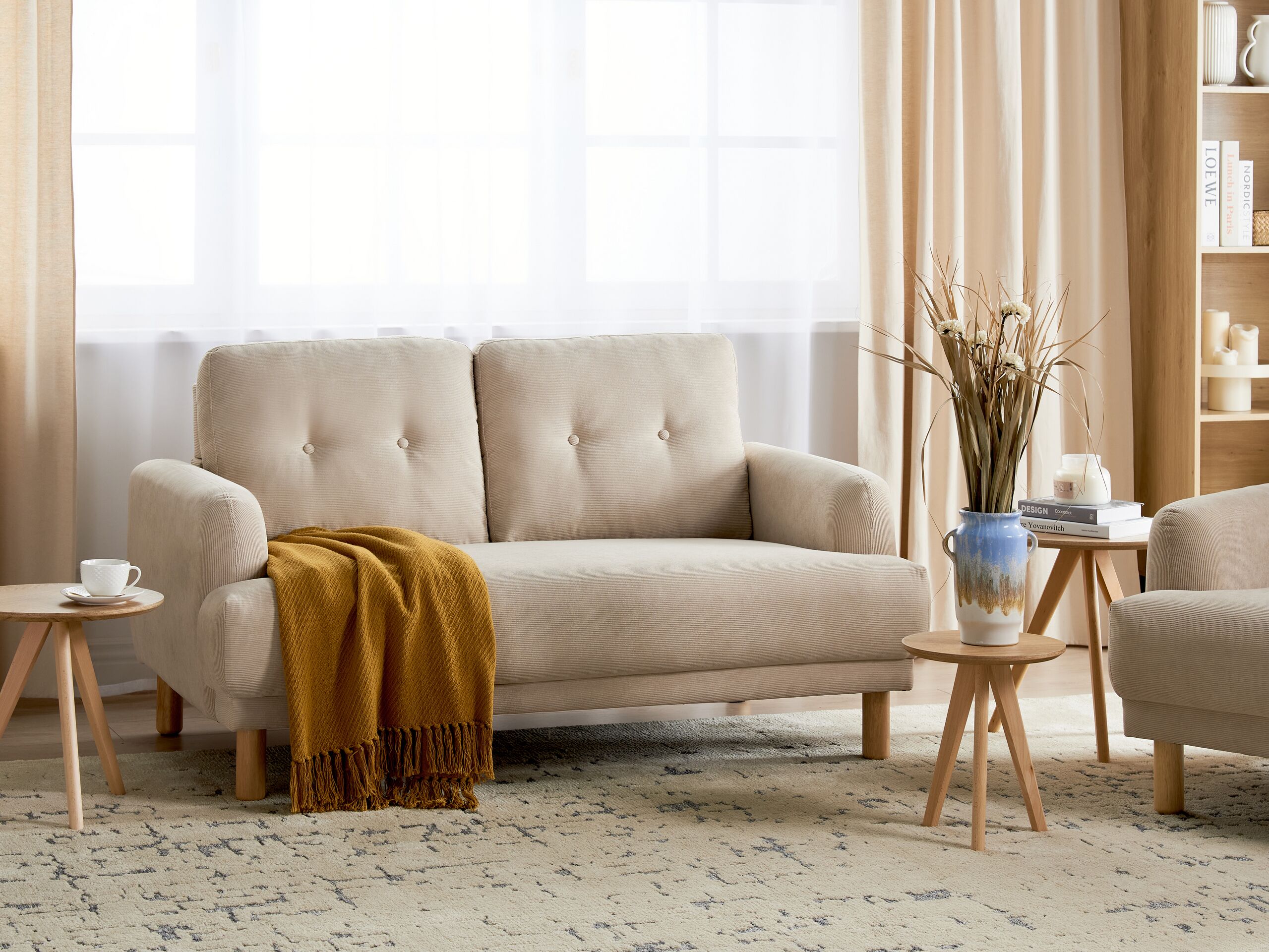 Canapé 2 places TUVE Velours côtelé Beige | Leroy Merlin