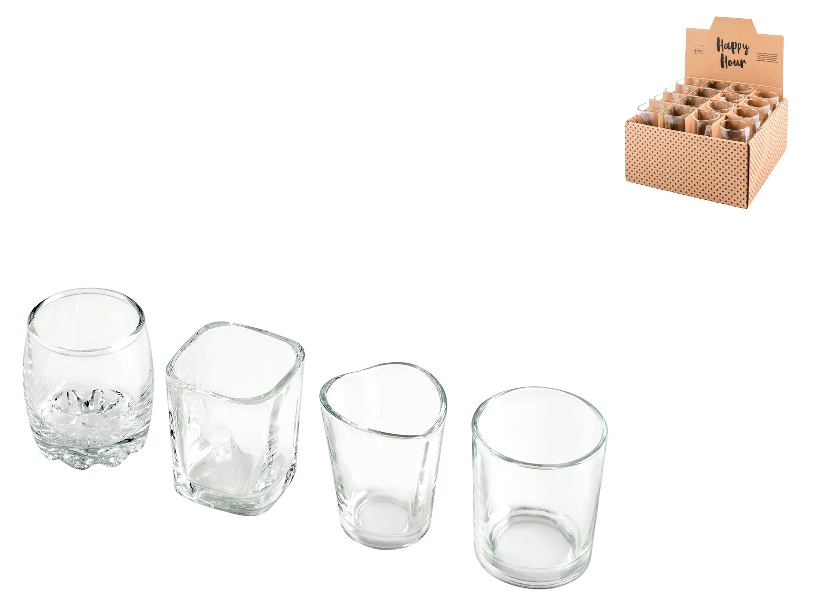 32x Vasos de Vidrio, Formas Surtidas, 5Cmx6Cm, Marca H&H | Leroy Merlin