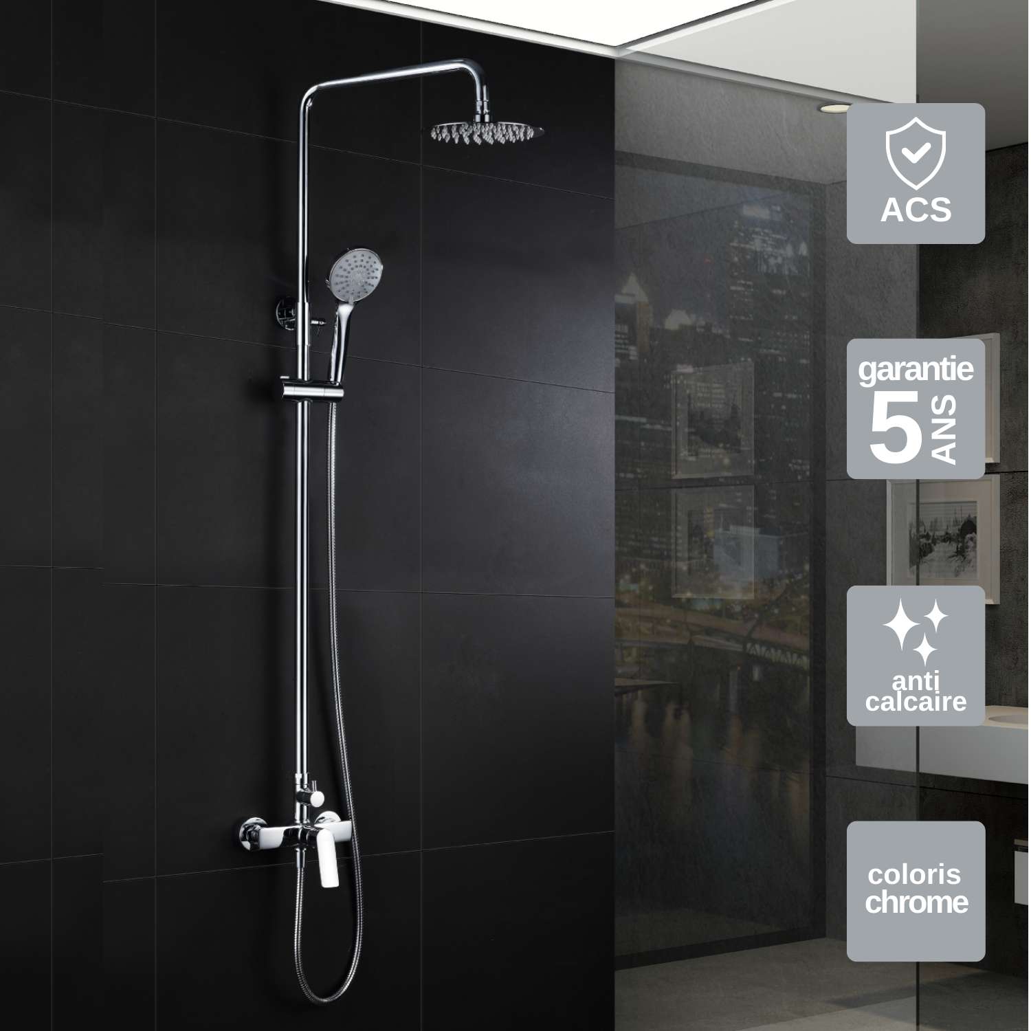 Colonne de Douche chromé anti-calcaire - Design Moderne et Économie d ...