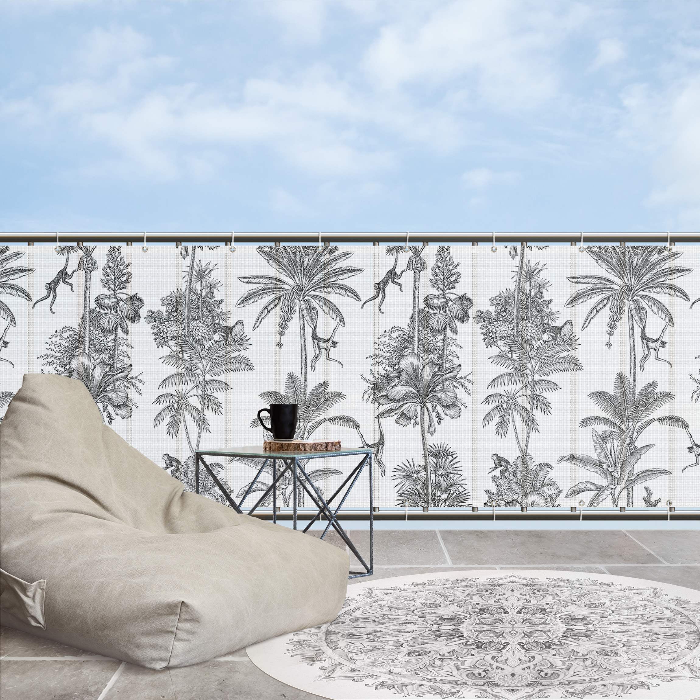 Telo frangivista per balcone - Effetto incisione su rame - Scimmia in ...