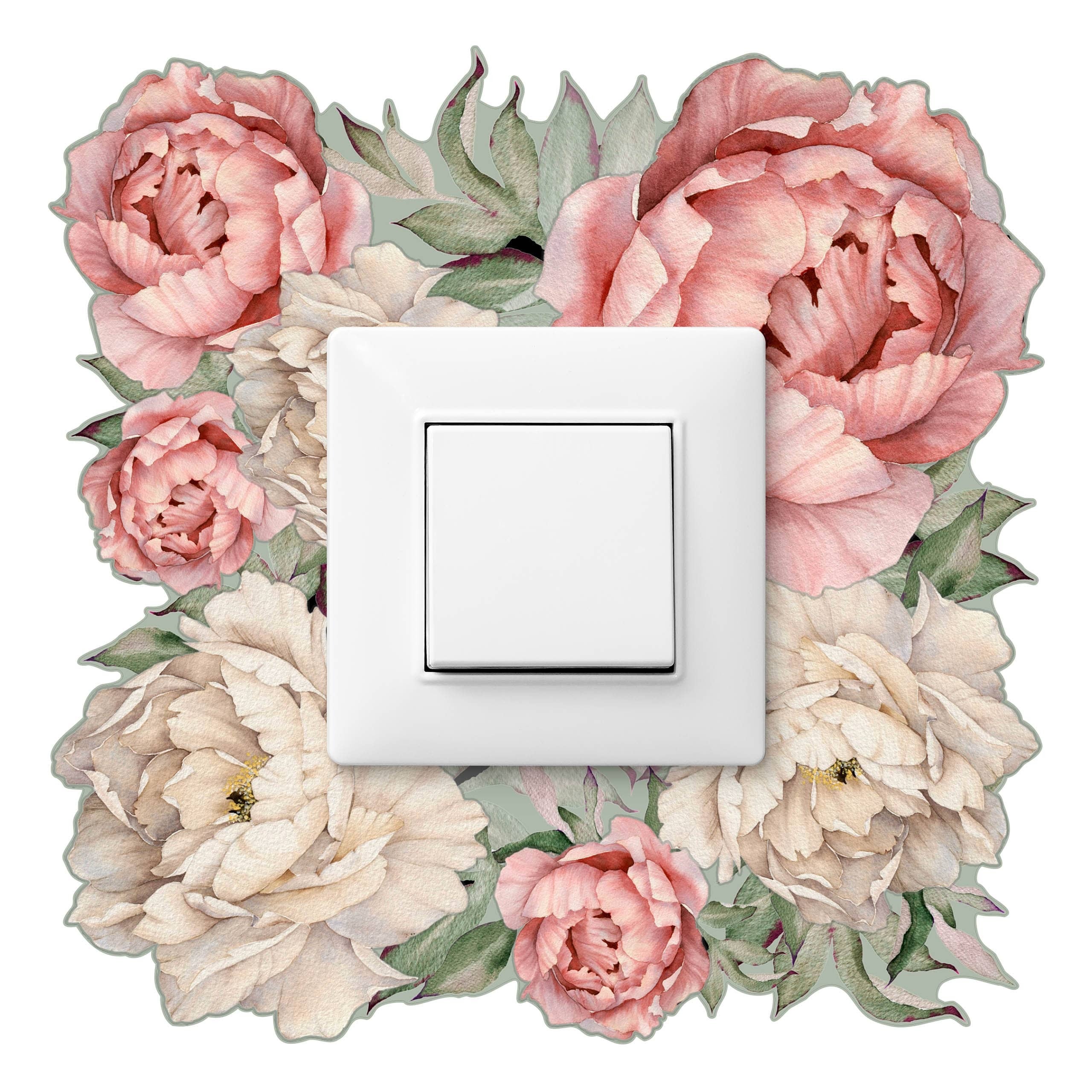 Muralo Autocollant Interrupteur FLEURS Pivoines Feuilles 20x20cm ...