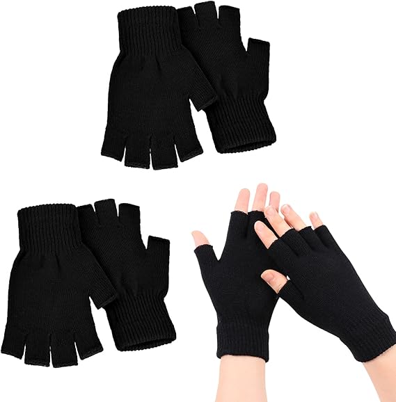 Mitaines Femme Homme, 2 Paires de Gants Tricotés Hiver Demi-doigt pour ...