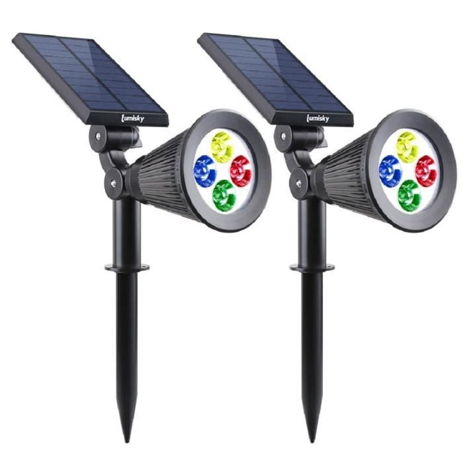 2 faretti solari da esterno impermeabili 4 LED colorati - 200 Lm ...