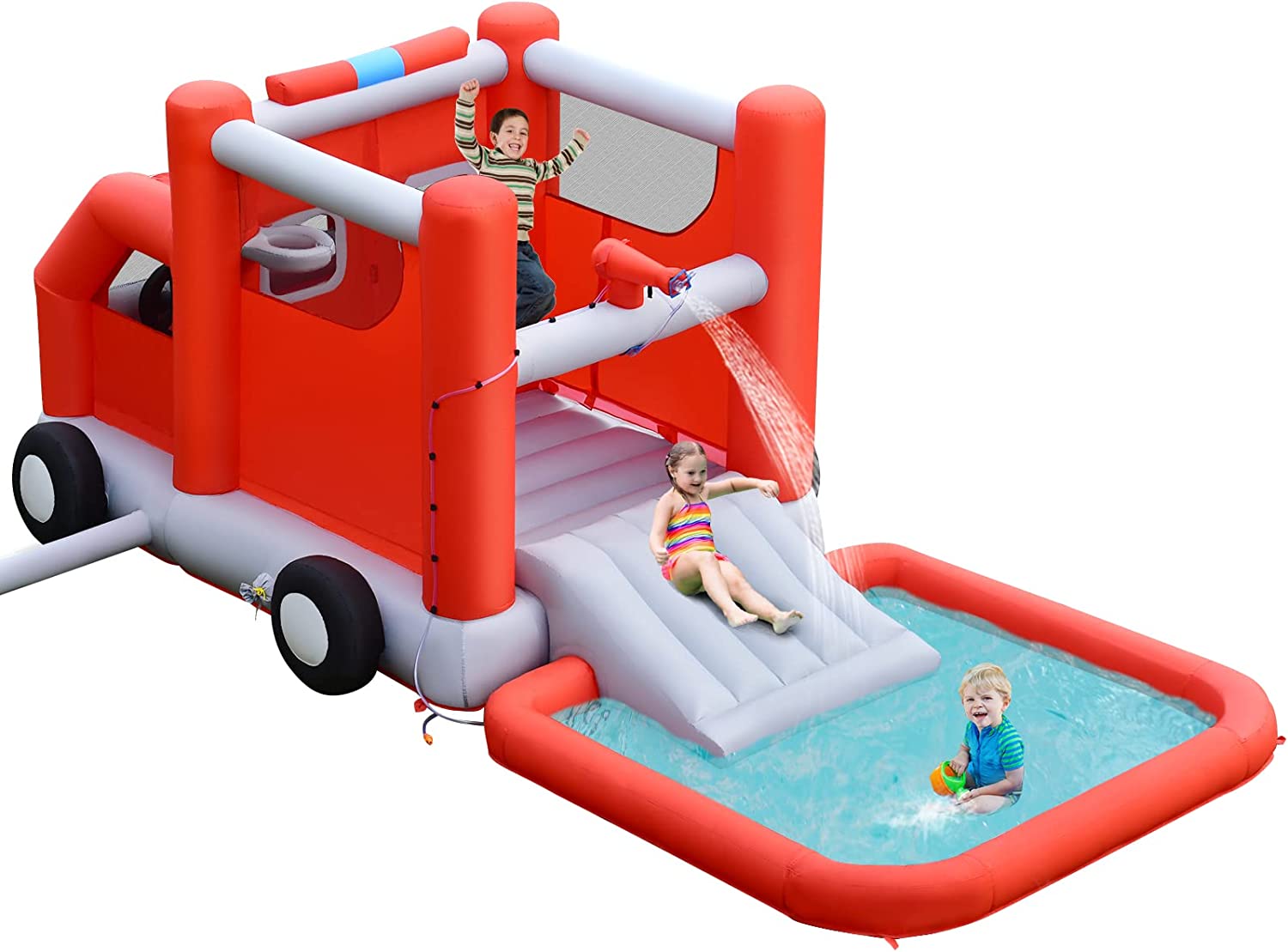 Acuatico con Tobogán, 4 en 1 Grande para Niños 3-10 Años, Seco y Agua ...