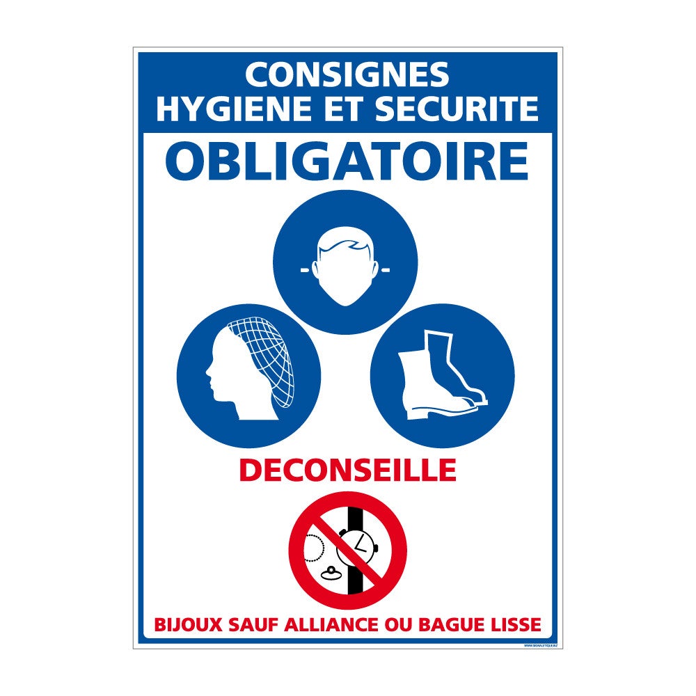 Panneau Consignes Hygiène et Sécurité 300 x 420 mm Matière Aluminium ...