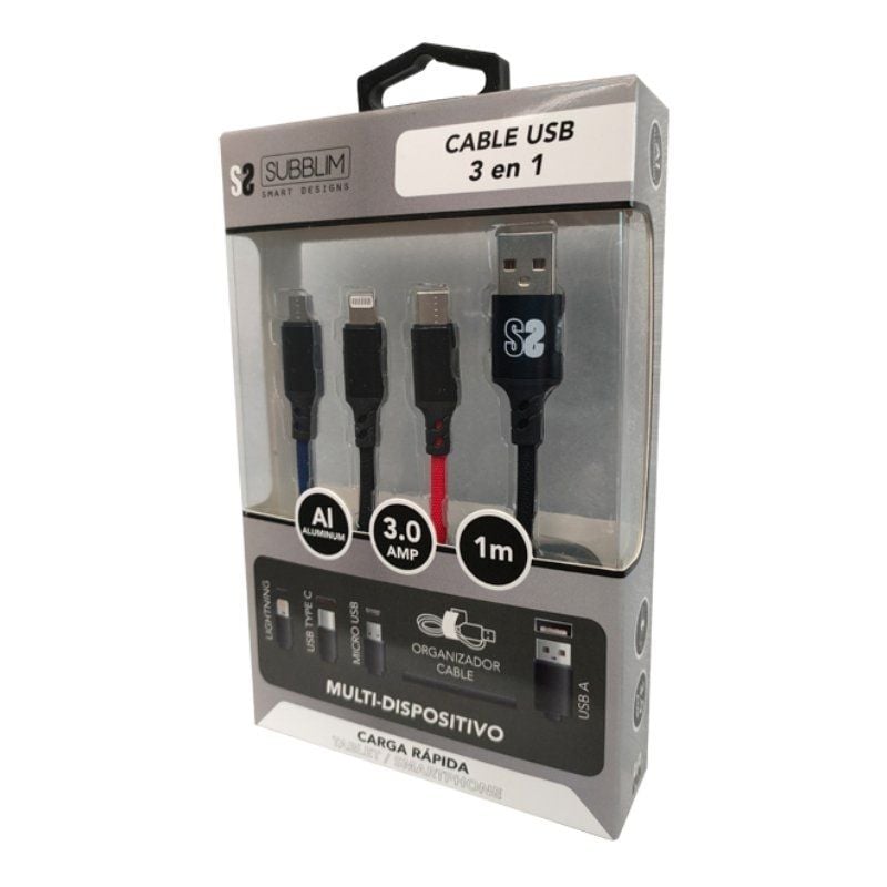 Cable USB 2.0 Subblim SUB-CAB-3IN101/ Micro USB + USB Tipo-C ...