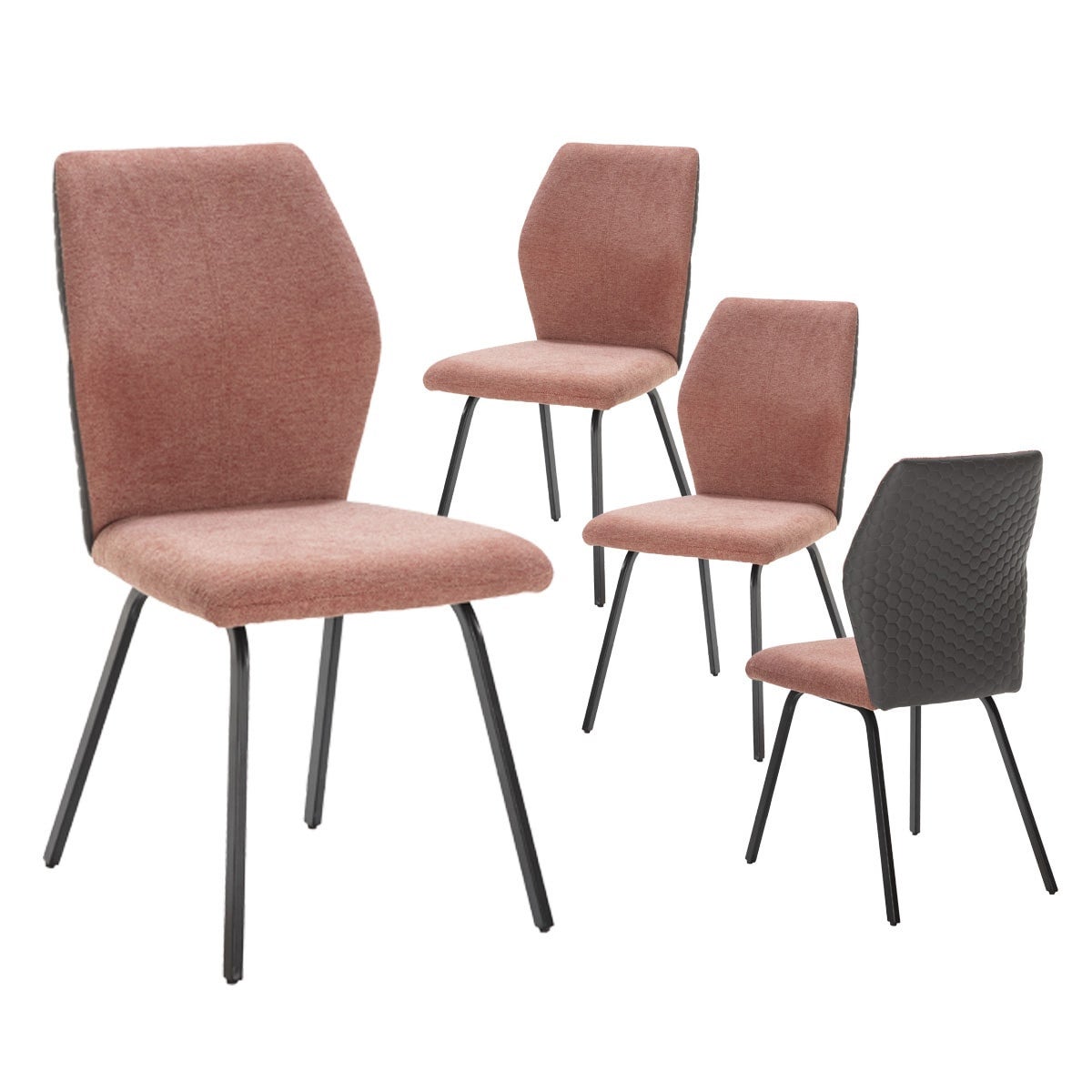 JASDA - Lot de 4 Chaises Bi-Matière Bi-ton Tissu Corail et Simili ...