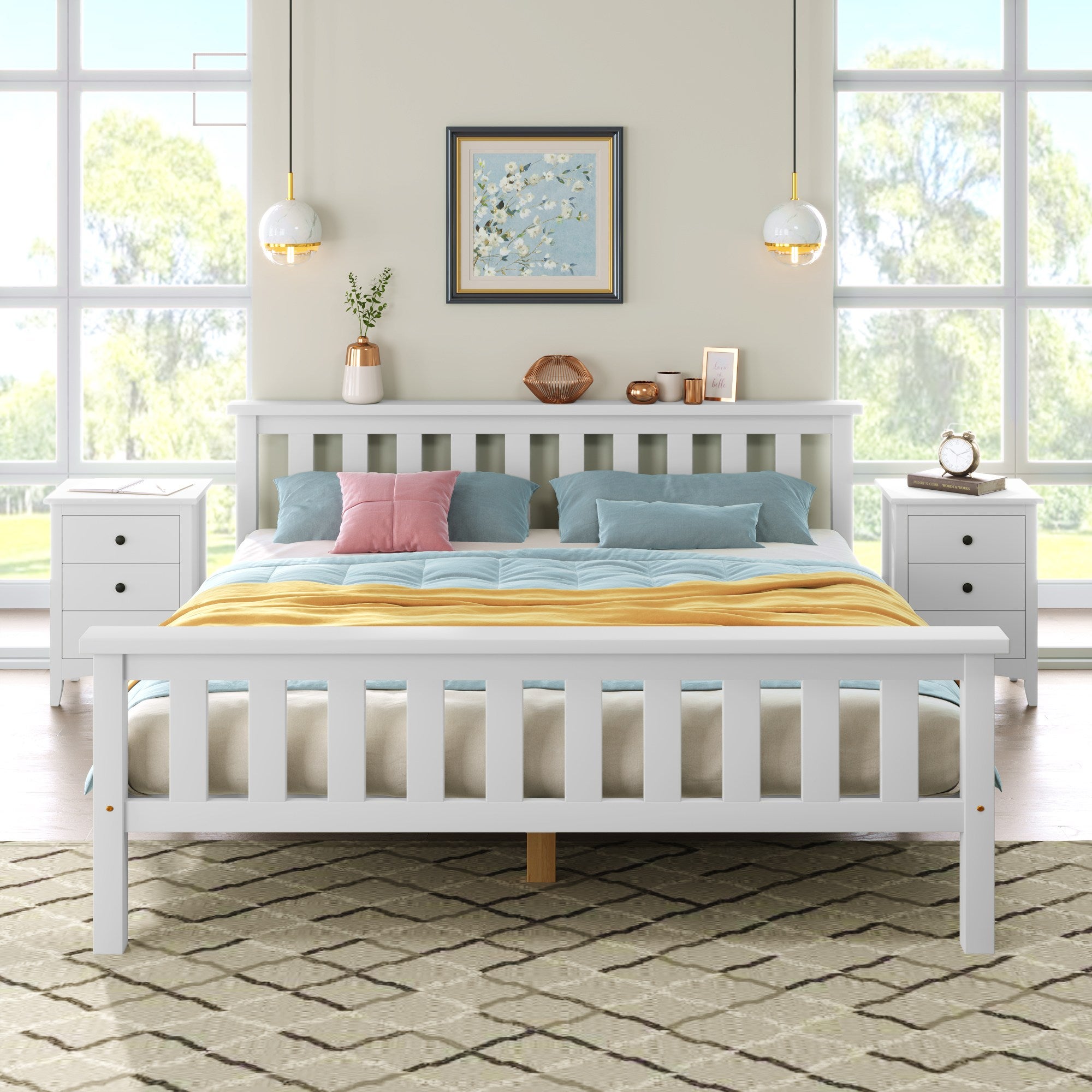 Lit double 140 x 200 cm - Lit en bois massif avec lattes, lit en pin ...