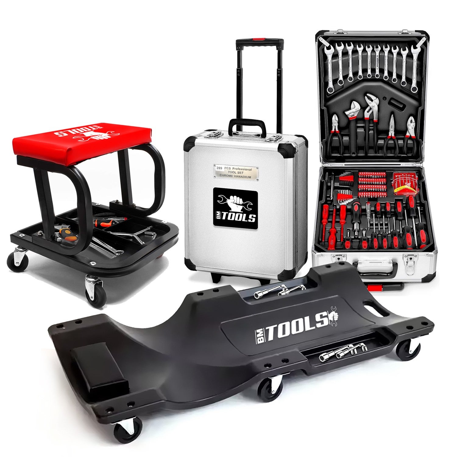 Tabouret Roulant BM TOOLS, Plateau Outils de Rangement avec Chariot de ...