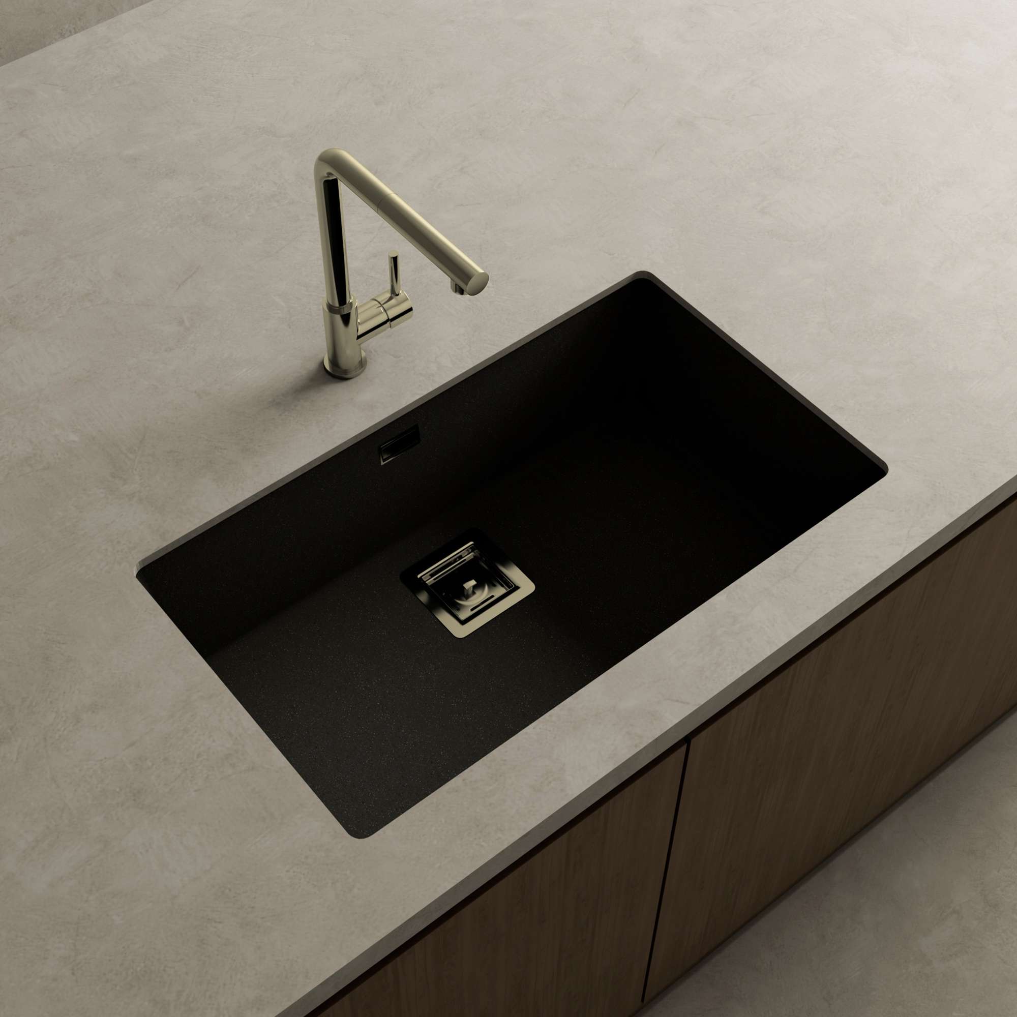 Cuve sous plan POALGI, ZIE 187, Granit, Noir Basalt, 75 cm, 1 bac bonde ...