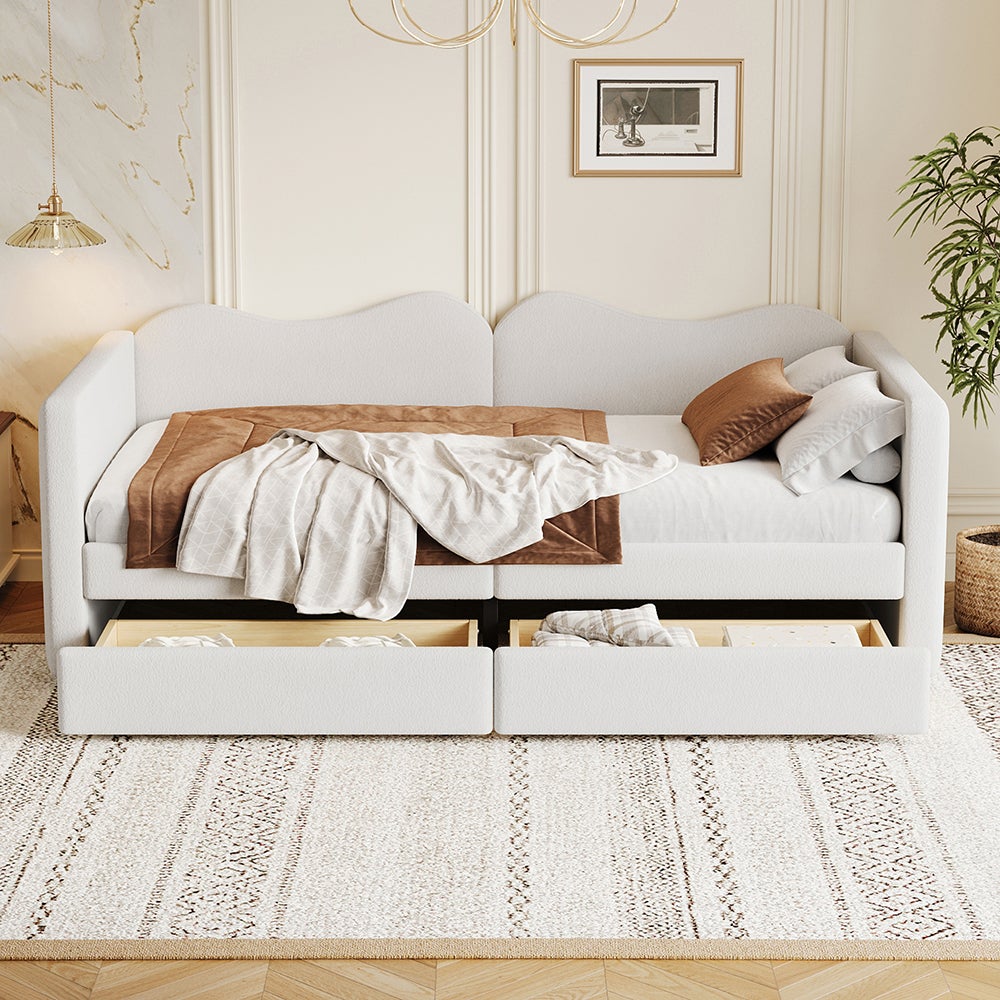 Lit avec 2 tiroirs Canapé-lit Lit 90x200 cm Lit simle avec dossier et accoudoirs lit d'invité ...