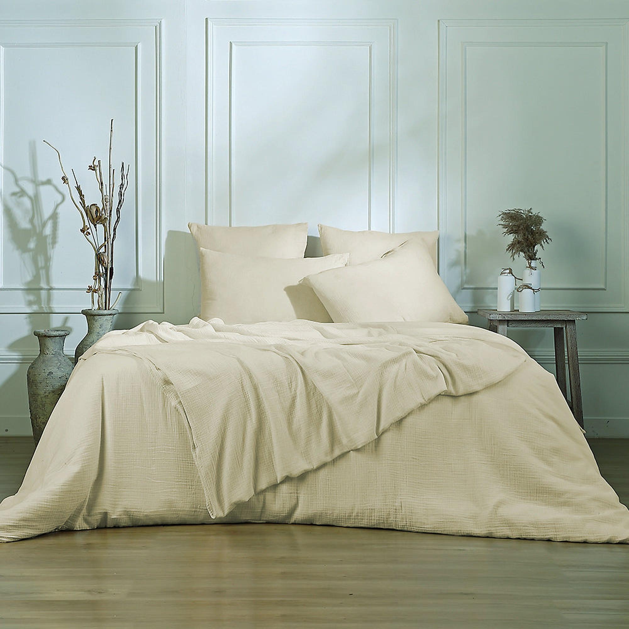 Parure + taies 65x65 gaze de coton sable CARLA | Leroy Merlin