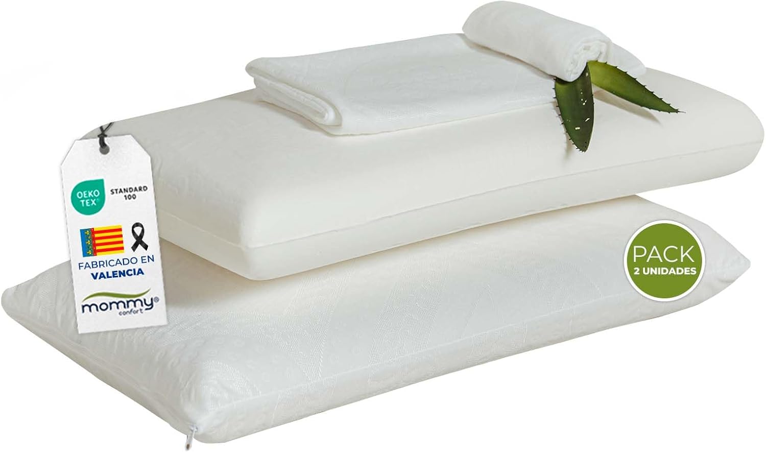 Pack 2 Almohada Viscoelastica 70 cm Tejido Aloe Vera - Adaptables al ...