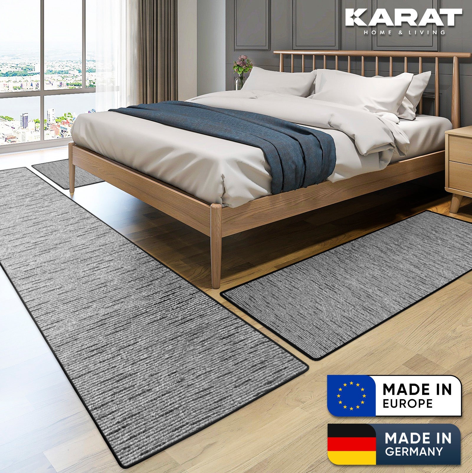KARAT >Descente de lit Geneva Gris anthracite 1 tapis 67 x 250 cm + 2 ...