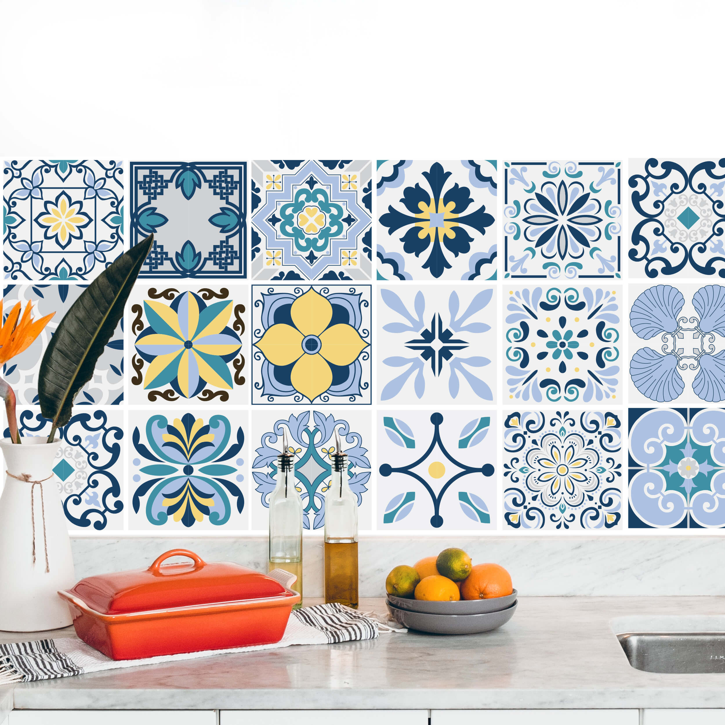 Stickers carrelage carreaux de ciment bleu 10x10cm - Kit de 24 | Leroy ...