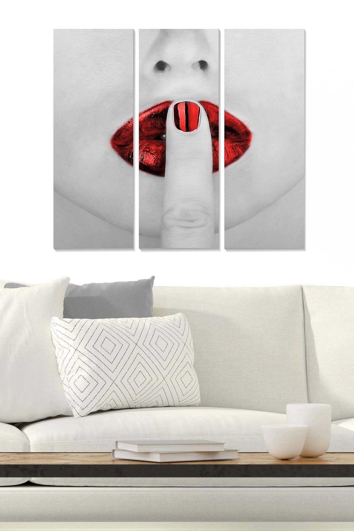 Triptyque Fabulosus L70xH50cm Motif 'shuut !' Rouge et Blanc | Leroy Merlin