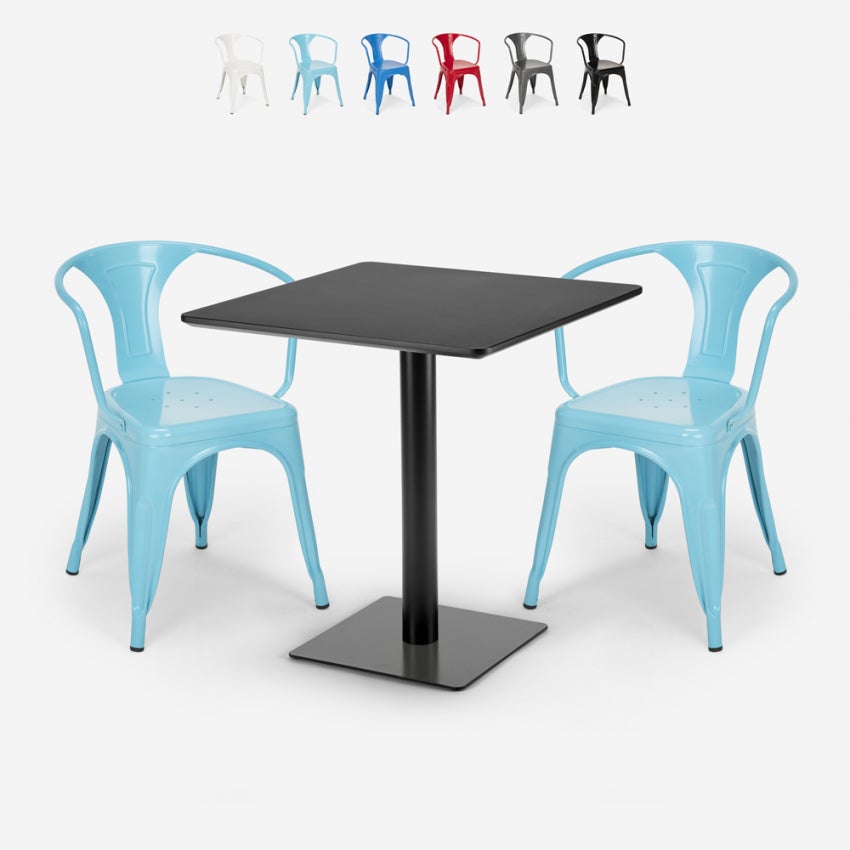 Ensemble Table Horeca 70x70cm et 2 Chaises Design Industriel Cuisine ...