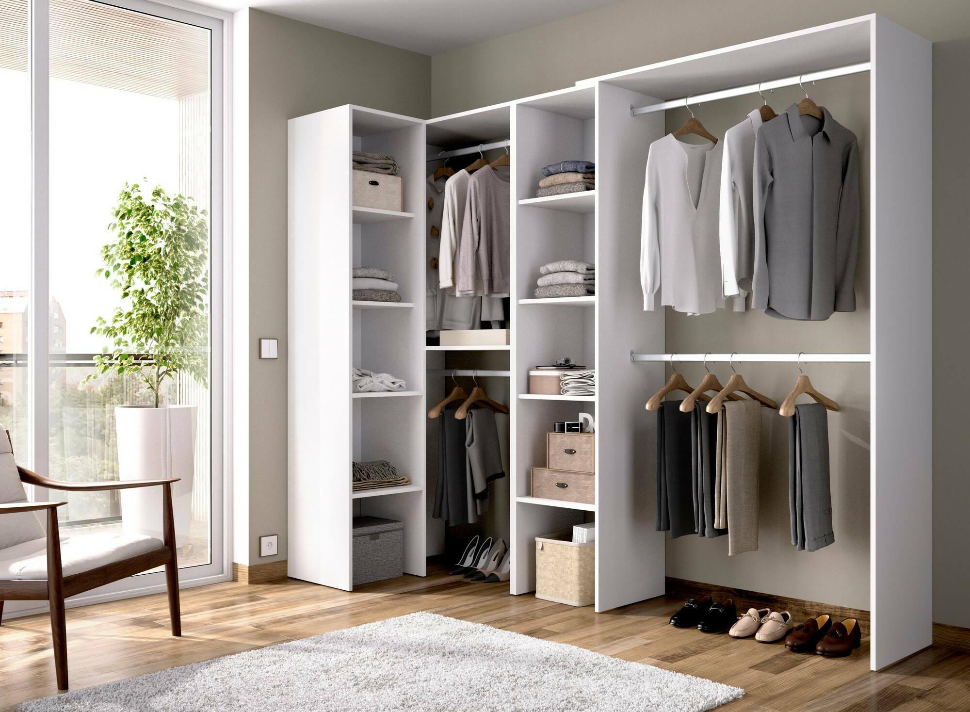 Grande Garde-robe Quadro, Structure pour dressing d'angle, Cintre d ...