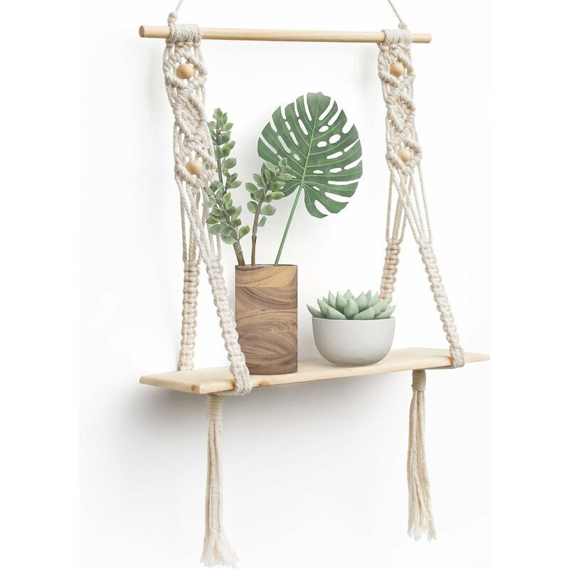 Étagères Murale Bois Macramé Boheme Deco Plantes Simple Houppe Manuel ...