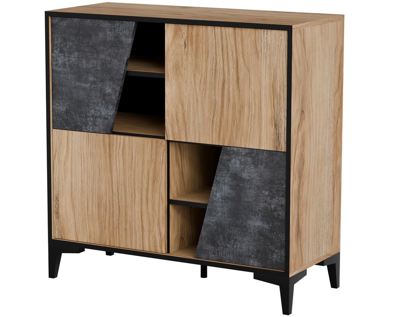 Bahut chêne et béton 90 cm avec 4 portes Ludwig | Leroy Merlin