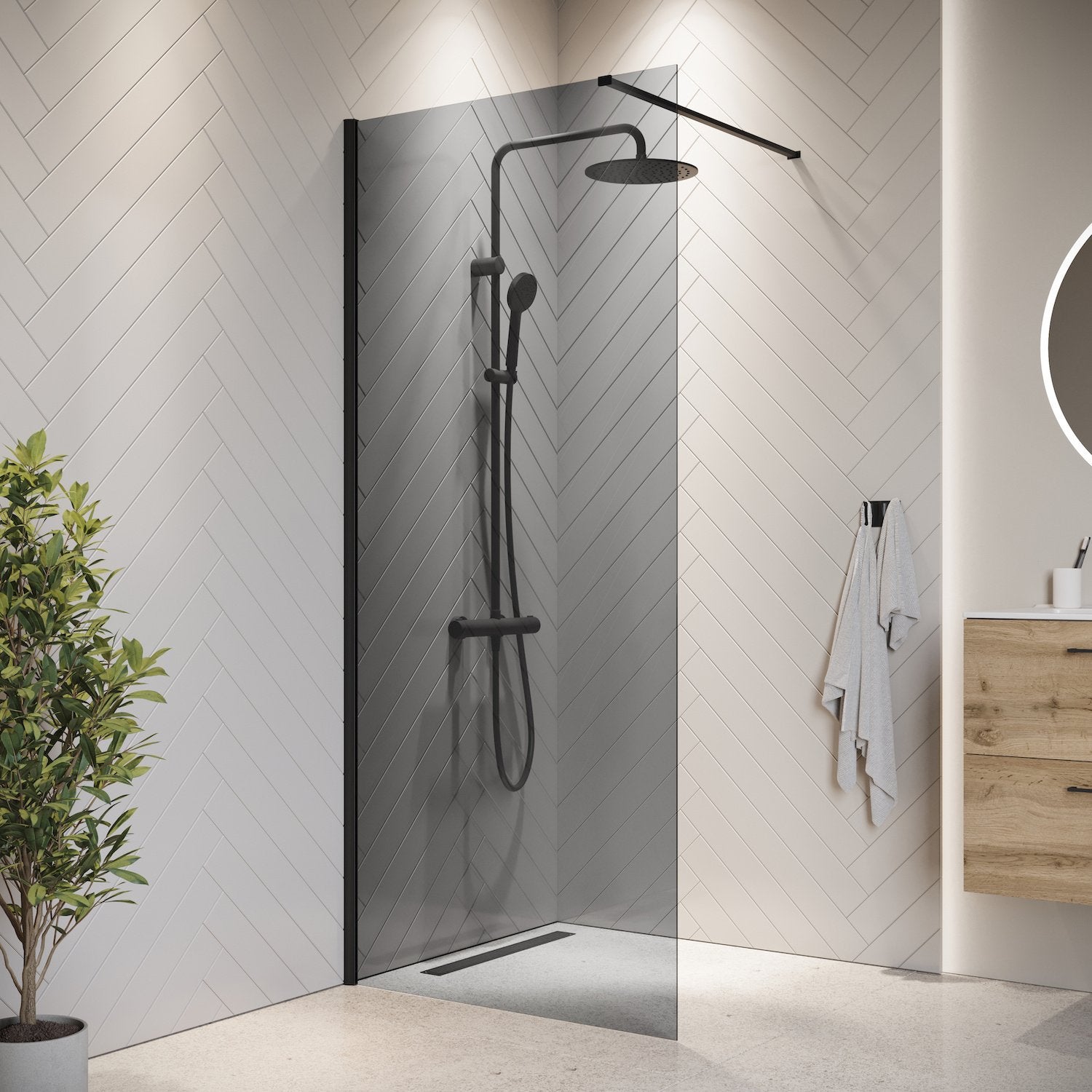 Paroi de Douche Rizani - 90 x 200 cm - Noir - Verre teinté | Leroy Merlin