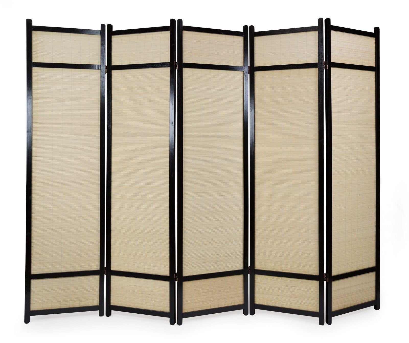 Biombo plegable de 5 paneles en madera negra y bambú 220 x175 cm ...