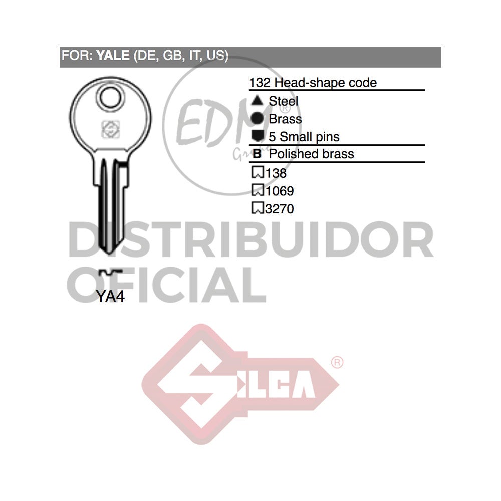 CLE PLATE YALE YA4 SILCA ACIER NICKELÉ | Leroy Merlin