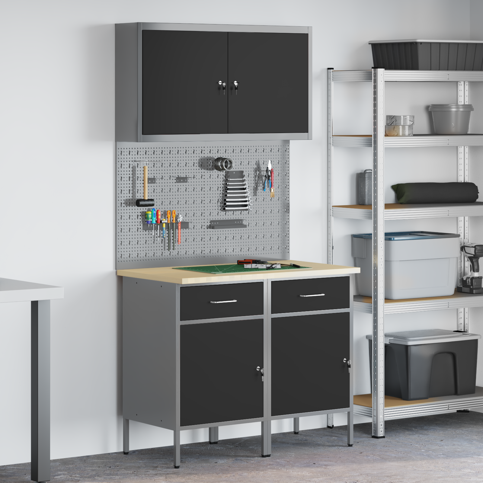 VidaXL Mueble de herramientas y panel perforado 5 piezas metal negro ...