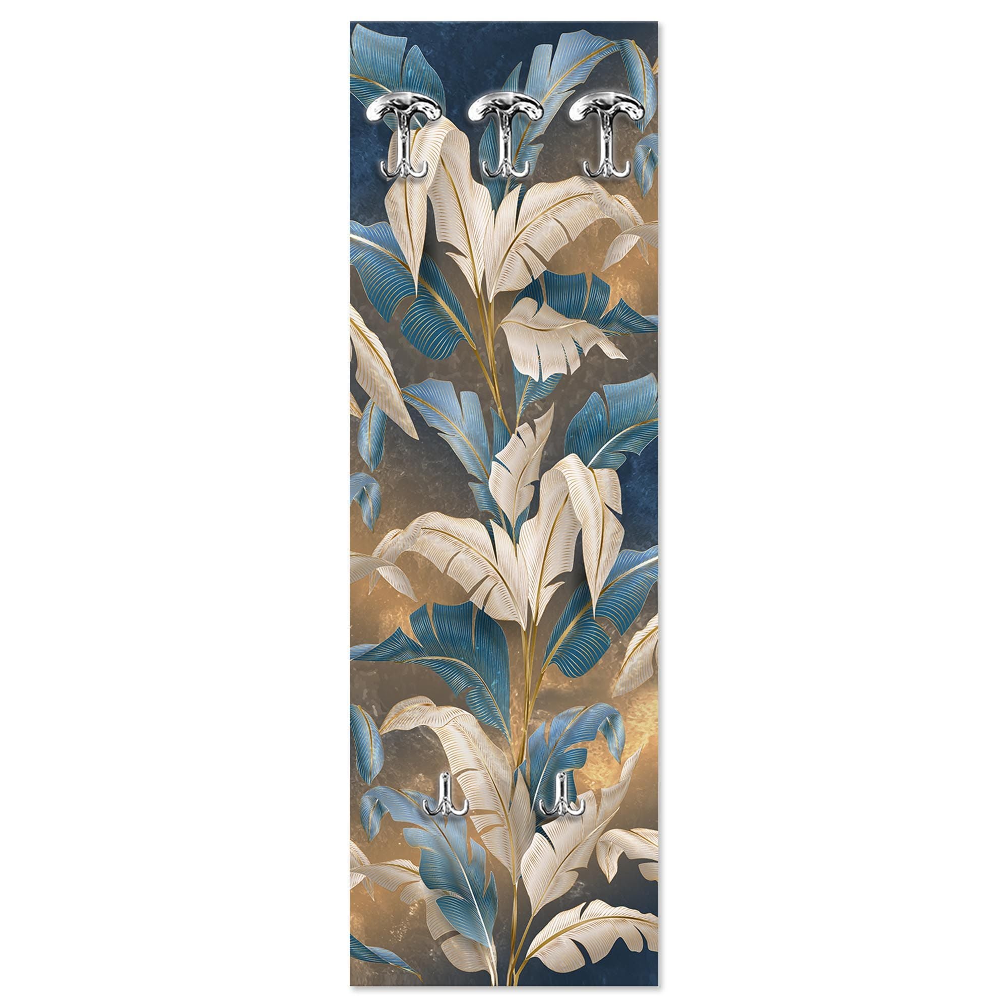 Appendiabiti da parete tema foglie 46x125 cm LEAVES WHITE BLUE a ...