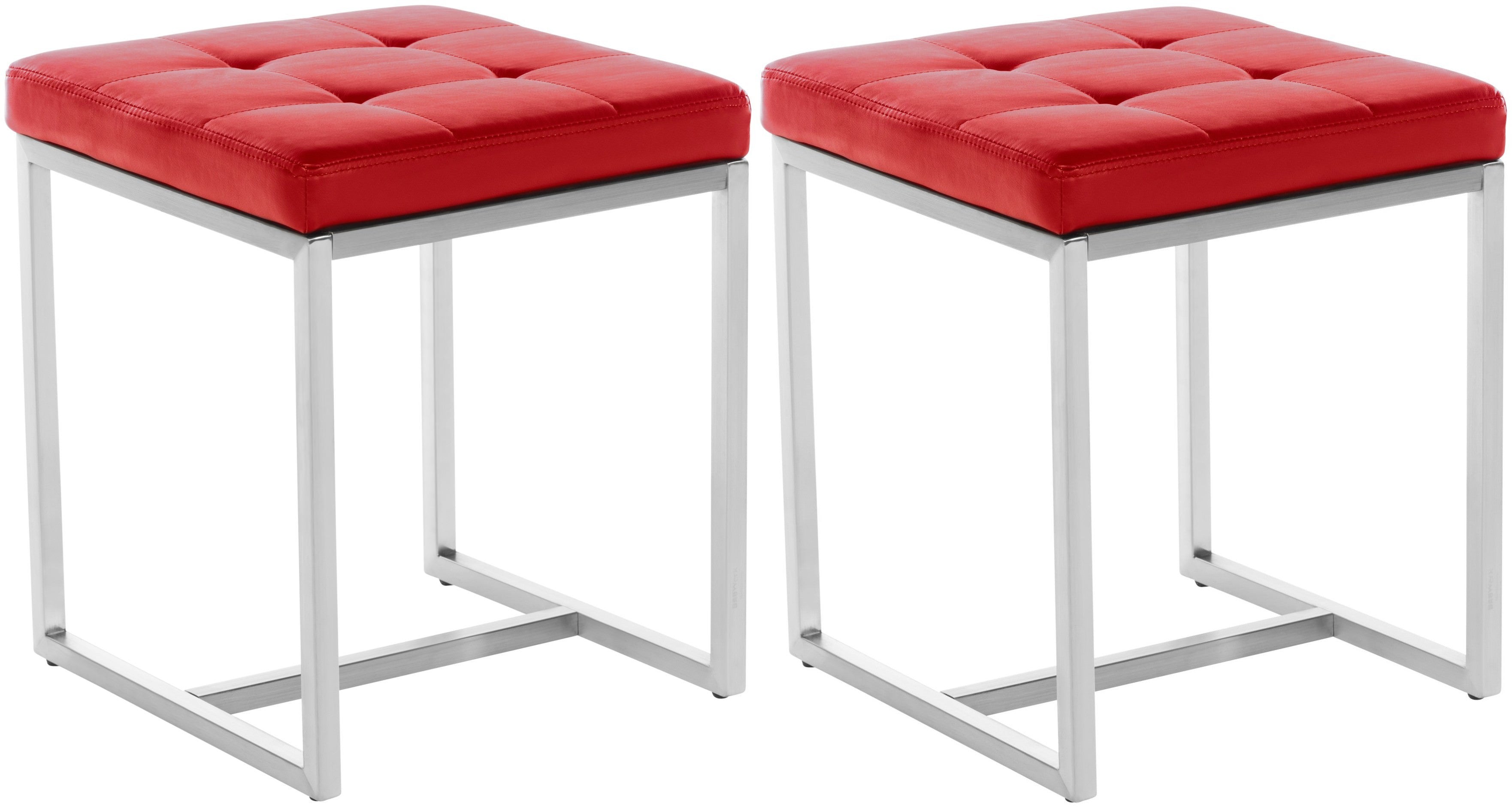 Lot de 2 tabourets bas repose-pieds poufs forme carrée en PVC rouge et ...