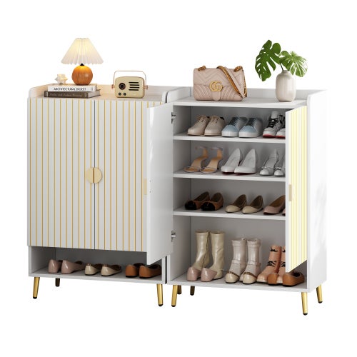 Muebles para zapatos – MDF blanco mate con puertas dobles, 75x37x110 cm ...