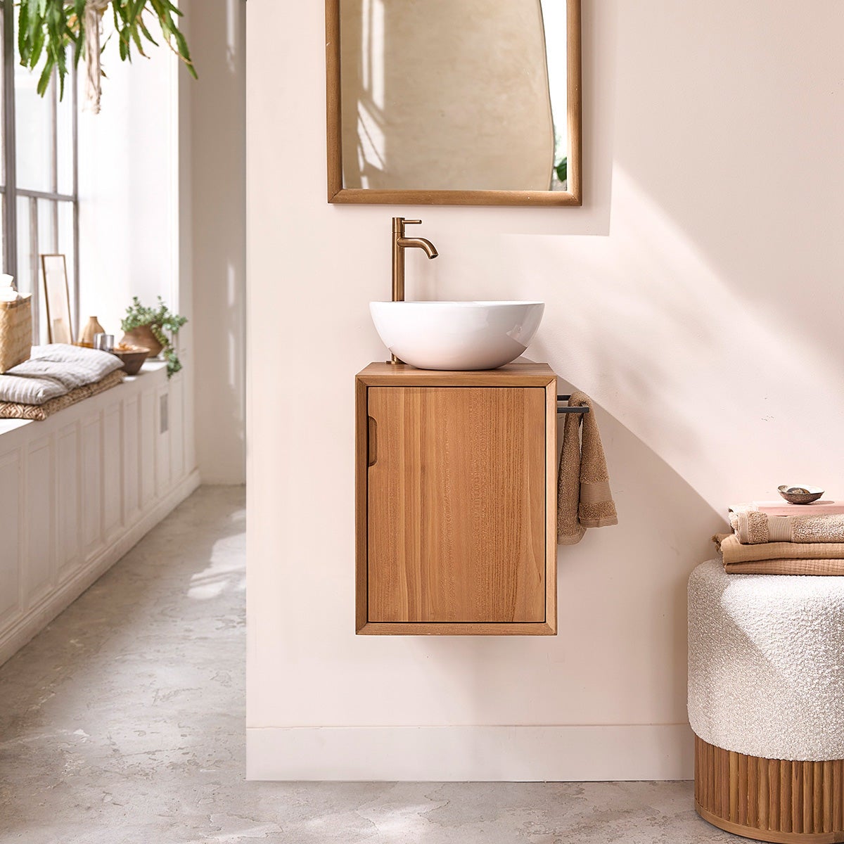 Lave main en teck massif suspendu 40 cm | Leroy Merlin