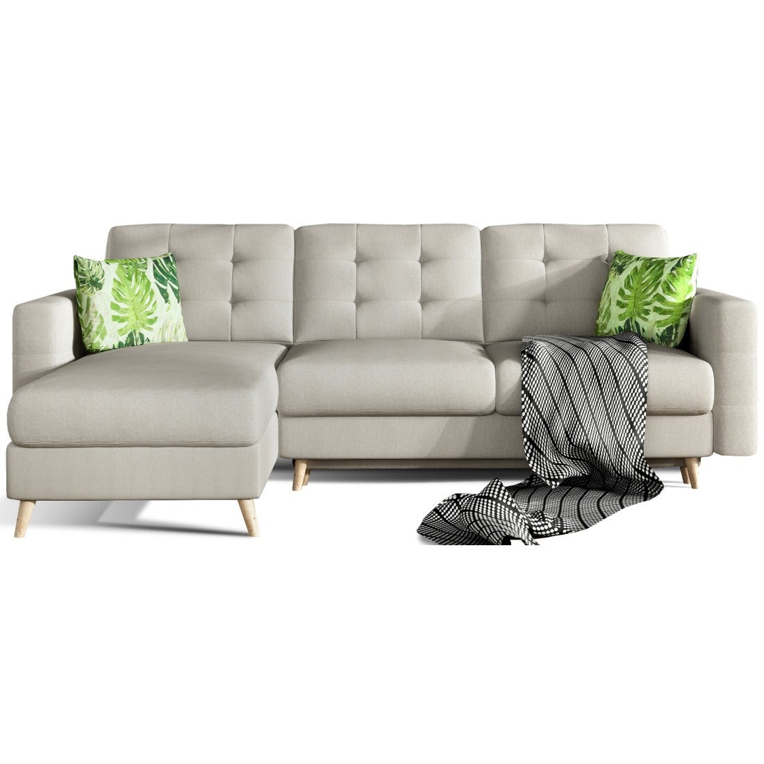 Canapé d'angle convertible HASGARD 3 places beige 248x162 cm – coffre ...