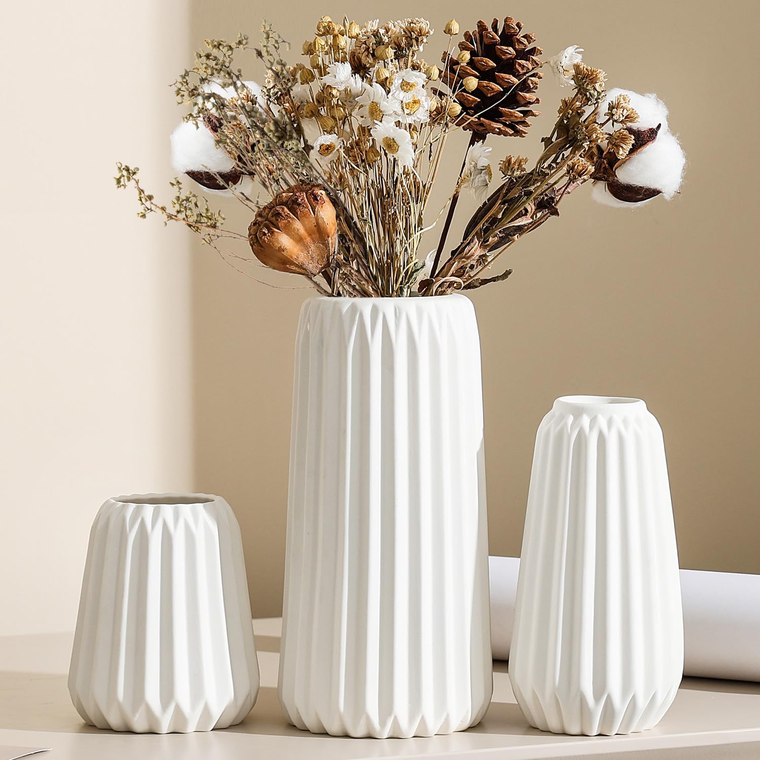 Ensemble de 3 vases en céramique blanche de style bohème minimaliste ...
