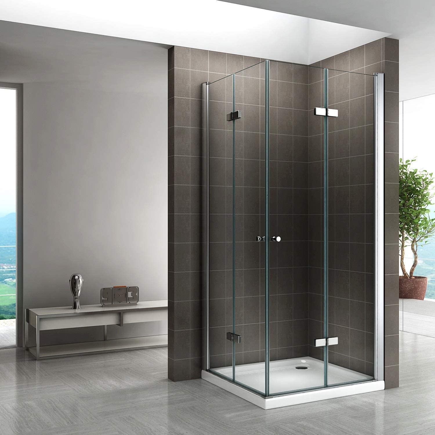 Cabine de douche d'angle 80x80 H 180 cm - portes pliantes pivotantes ...