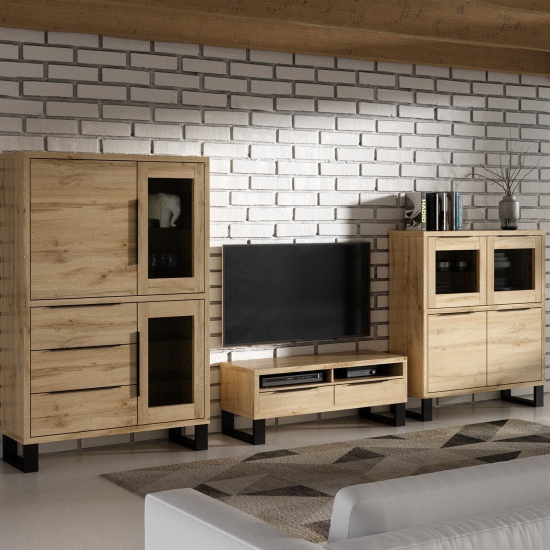 Conjunto de 3 muebles de salón colección MILO. Color roble. Estilo ...